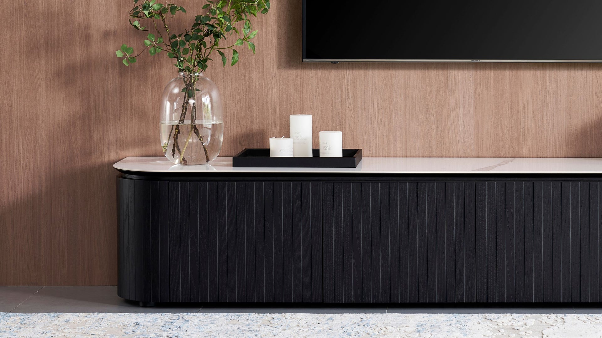 Ava TV Unit - Stylish Curved Design with Walnut Panelling – Gainsville