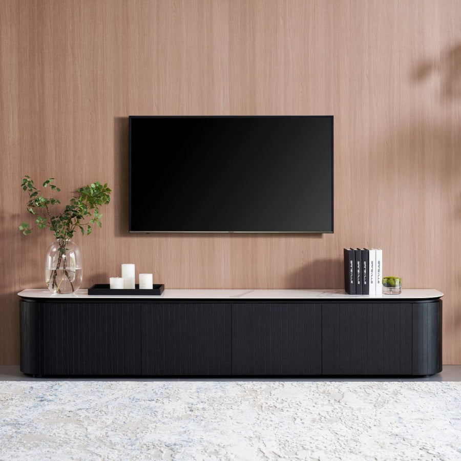 Ava TV Unit - Stylish Curved Design with Walnut Panelling – Gainsville
