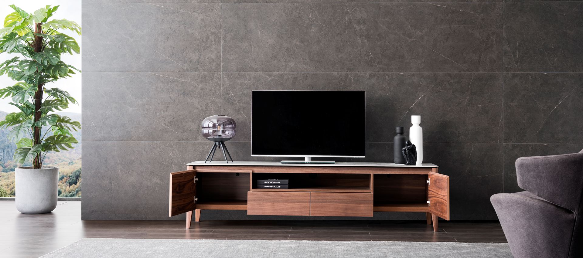 Alaska Walnut TV Unit: Elegance Meets Functionality – Gainsville