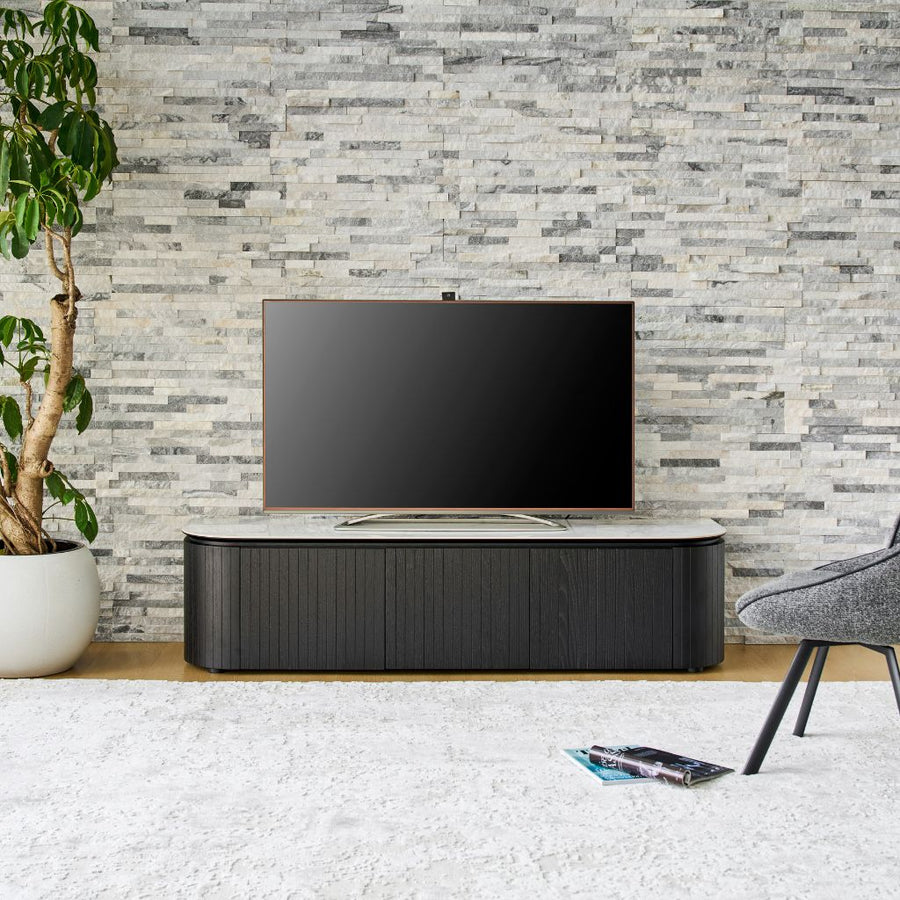 Ava TV Unit - Stylish Curved Design with Walnut Panelling – Gainsville