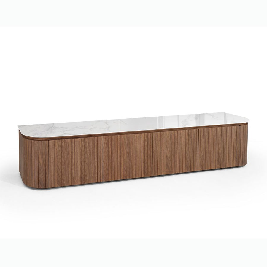 Ava TV Unit - Stylish Curved Design with Walnut Panelling – Gainsville