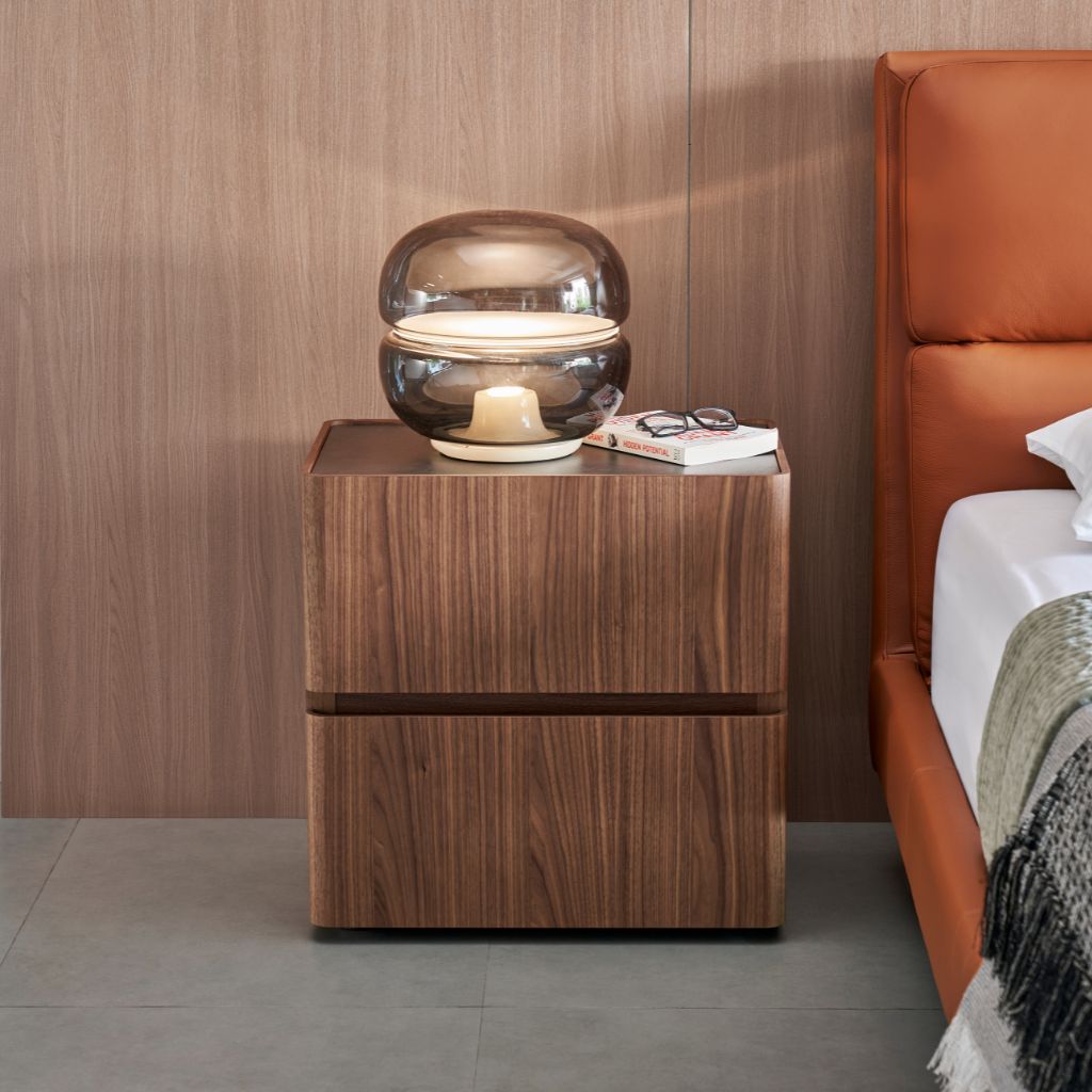 Persia Bedside Table: Stone and Walnut Elegance – Gainsville